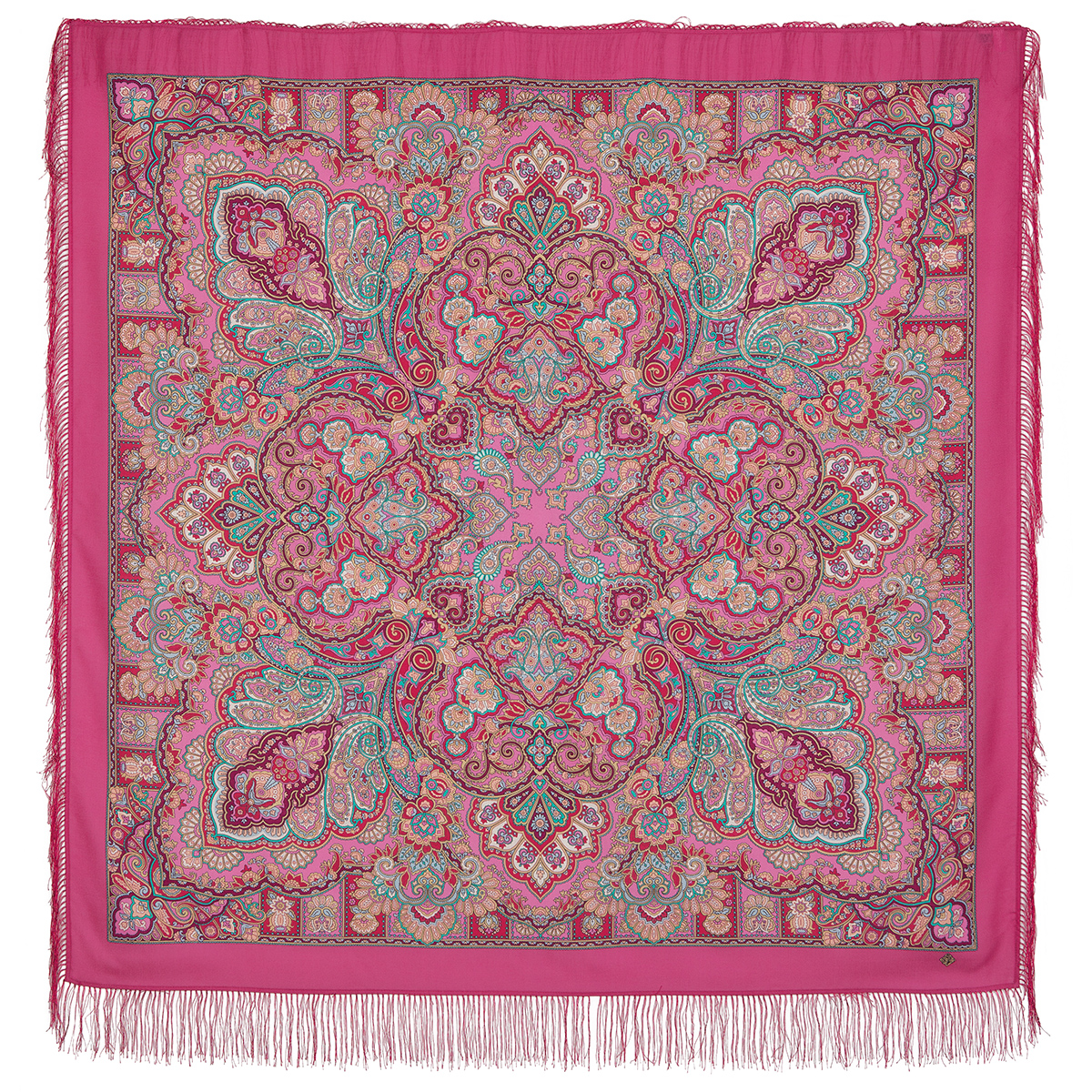 Платок женский Павловопосадский платок 1686 розовый/красный, 146х146 см