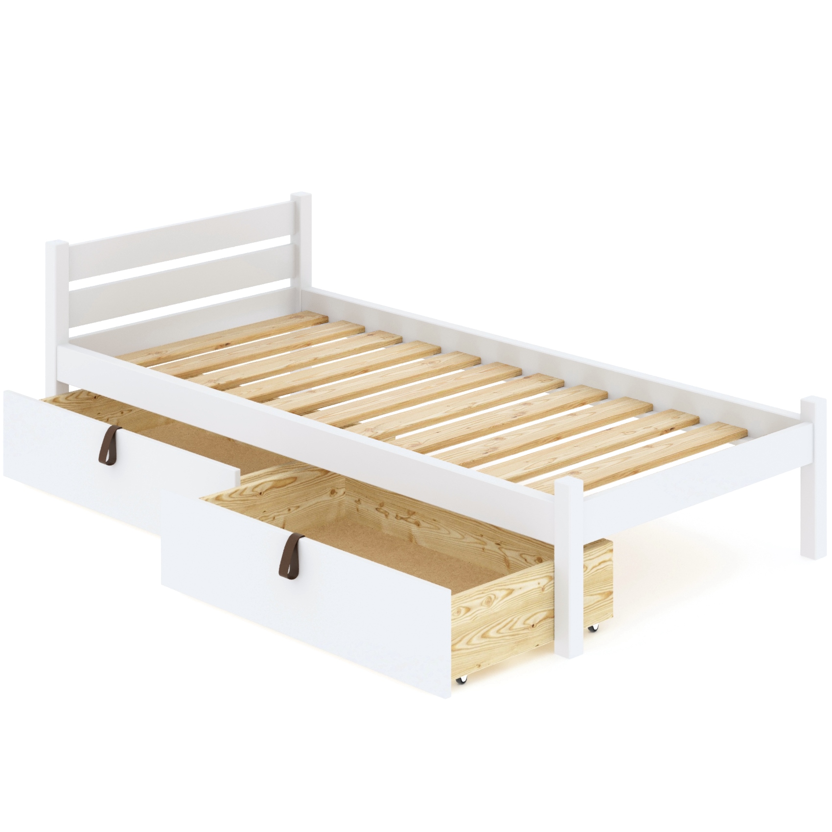 Кровать Solarius Классика с реечным основанием 200х100 с 2 выкатными ящиками, белый
