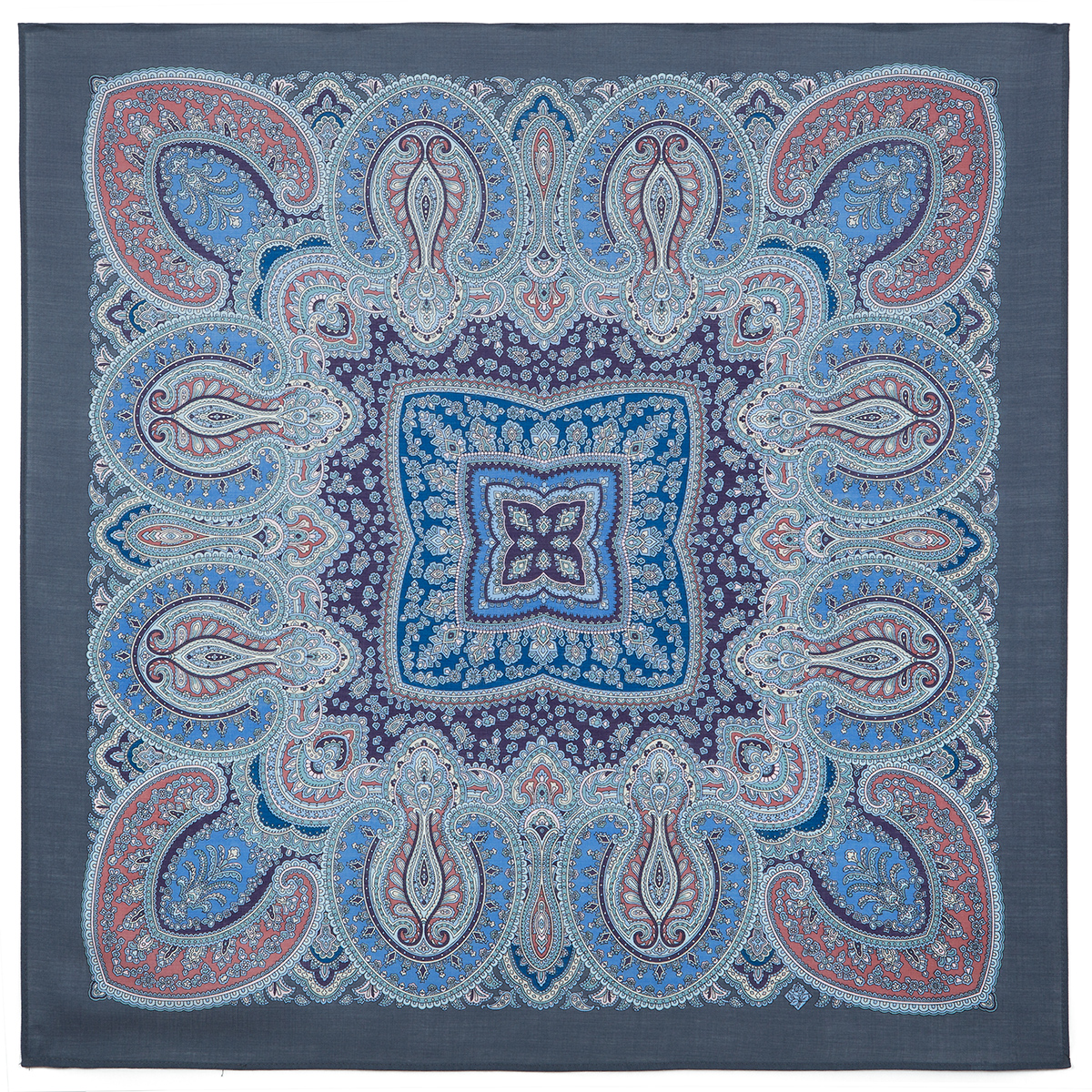 Платок женский Павловопосадский платок 1908 синий/голубой, 89x89 см