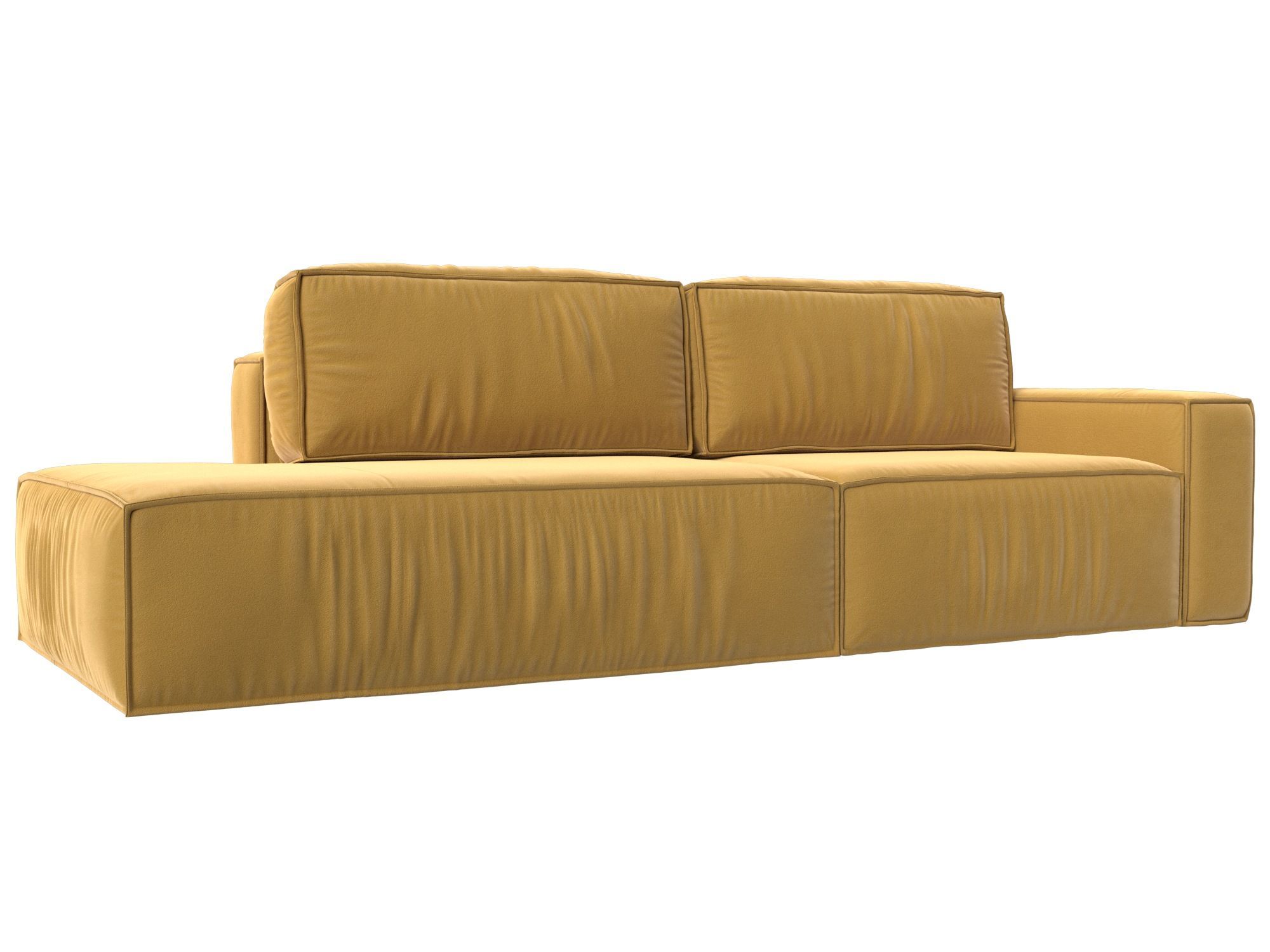 Прямой диван Прага модерн подлокотник справа микровельвет желтый