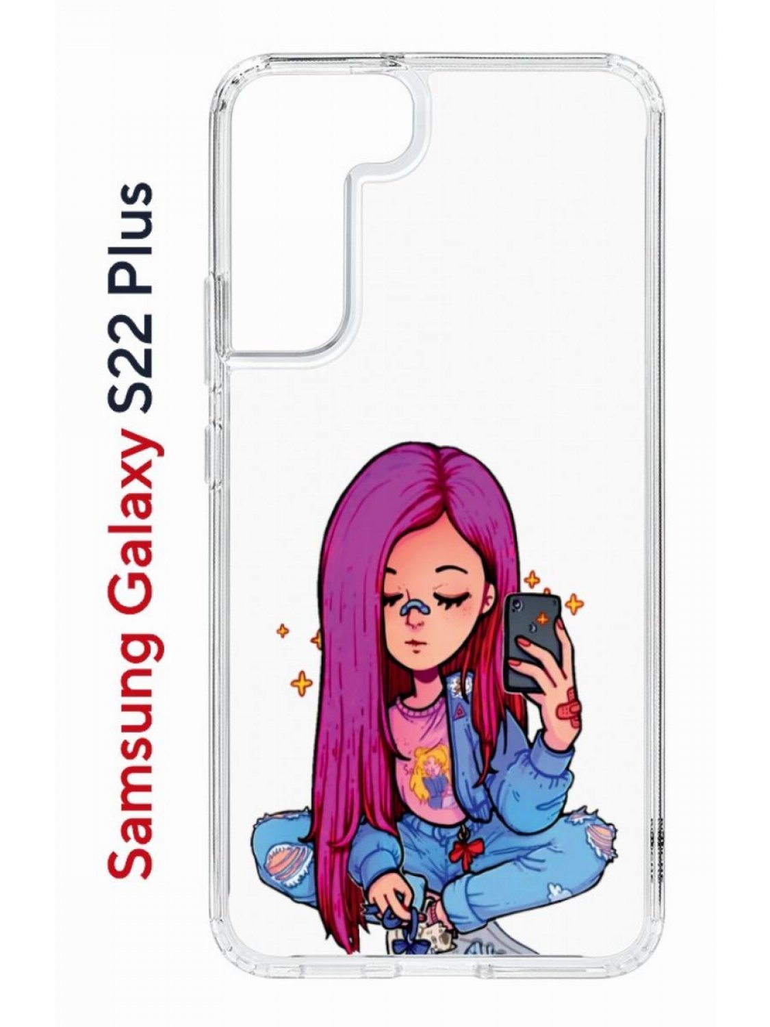 Чехол на Samsung Galaxy S22 Plus Kruche Print Pink Hair,противоударный бампер с принтом