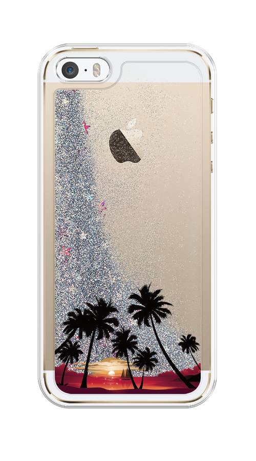 Чехол Awog на Apple iPhone 5 / Айфон 5 "Закат и пальмы"