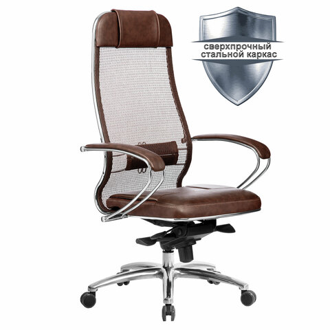 Кресло офисное МЕТТА "SAMURAI" SL-1.04, сверхпрочная ткань-сетка/рециклированная кожа