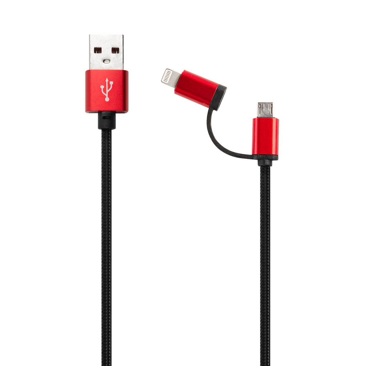 Кабель Red Line LX01 2 в 1, USB - microUSB+8-pin, neylon, Black