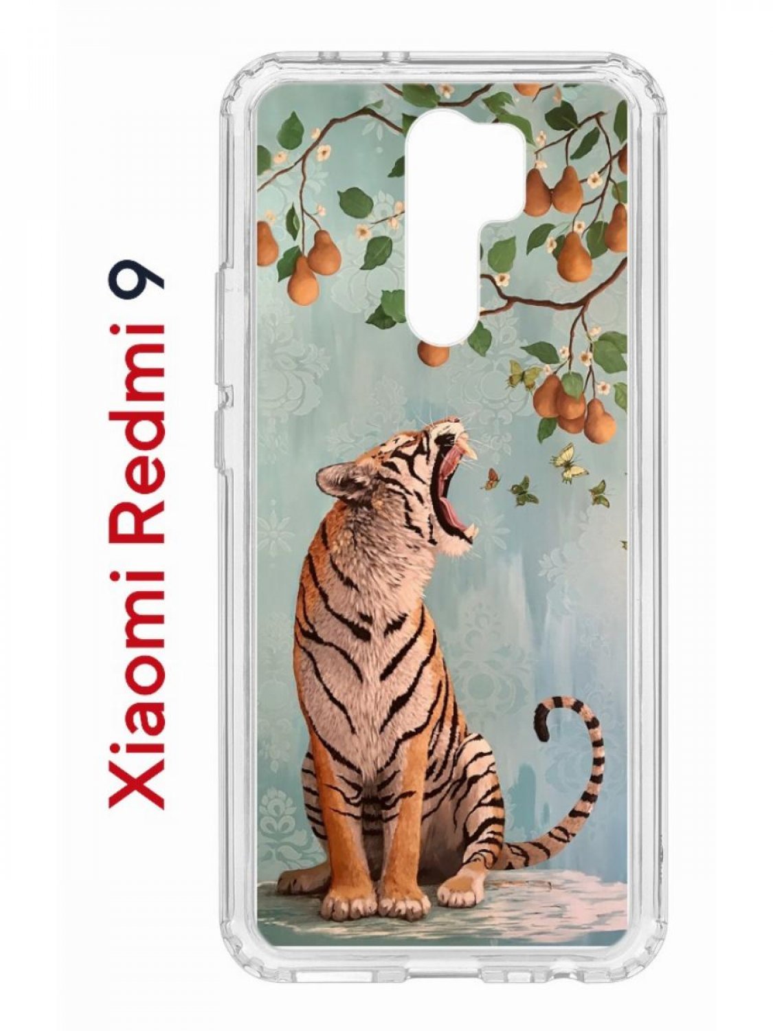 Чехол на Redmi 9 Kruche Print Тигр под деревом,противоударный бампер,с защитой камеры
