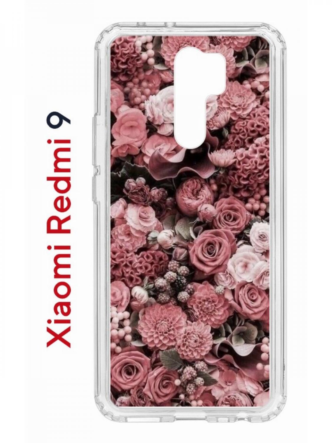 Чехол на Redmi 9 с принтом Kruche Print цветы,противоударный бампер,с защитой камеры