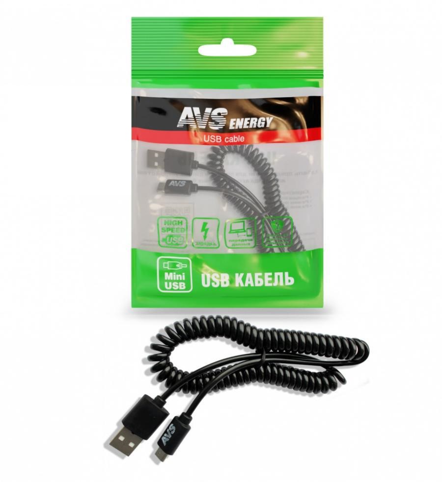 Кабель AVS MN-32 USB - Mini USB витой, 2 м, черный