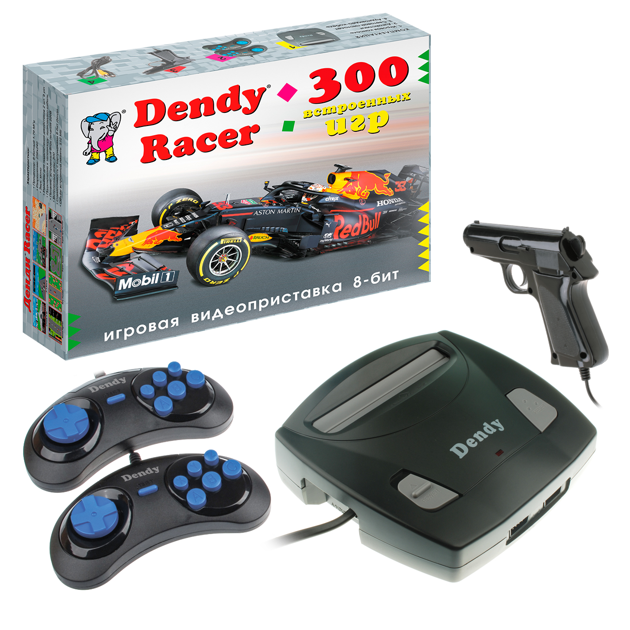 Игровая приставка 8-бит Dendy Racer 300 игр + световой пистолет