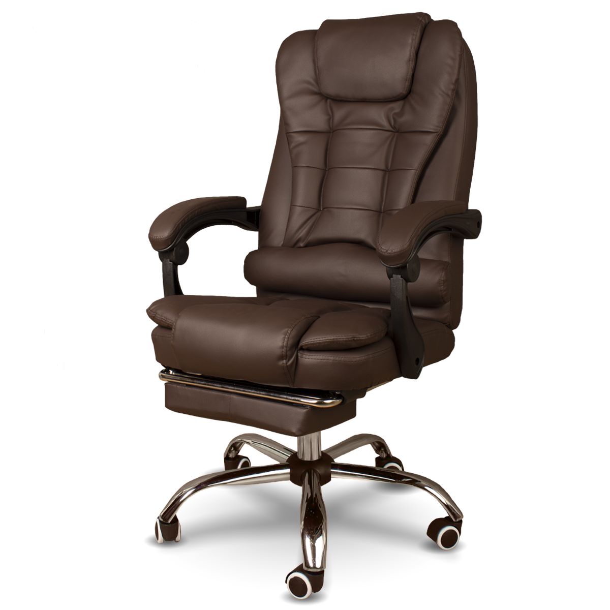 Кресло офисное Mega Мебель 606F эко-кожа Коричневое с подножкой и вибромассажем