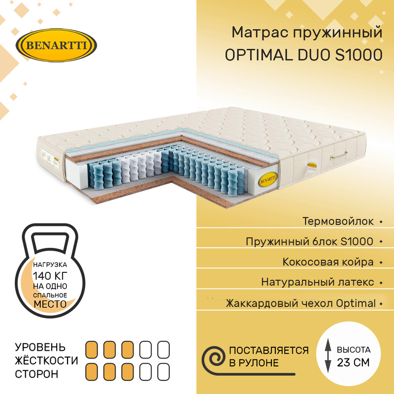 Матрас пружинный Benartti Optimal Duo S1000 170х185, высота 23 см