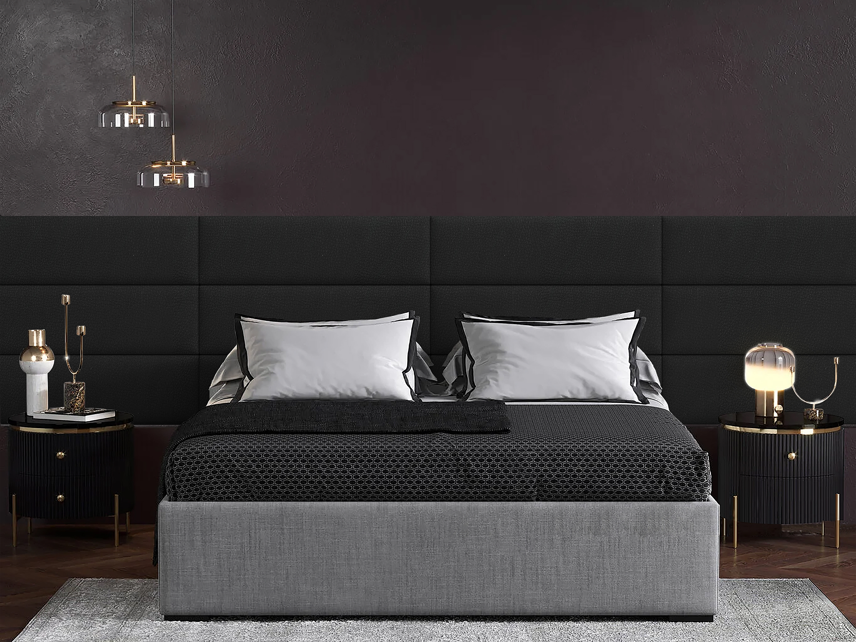 Панель кровати Eco Leather Black 30х100 см 4 шт.