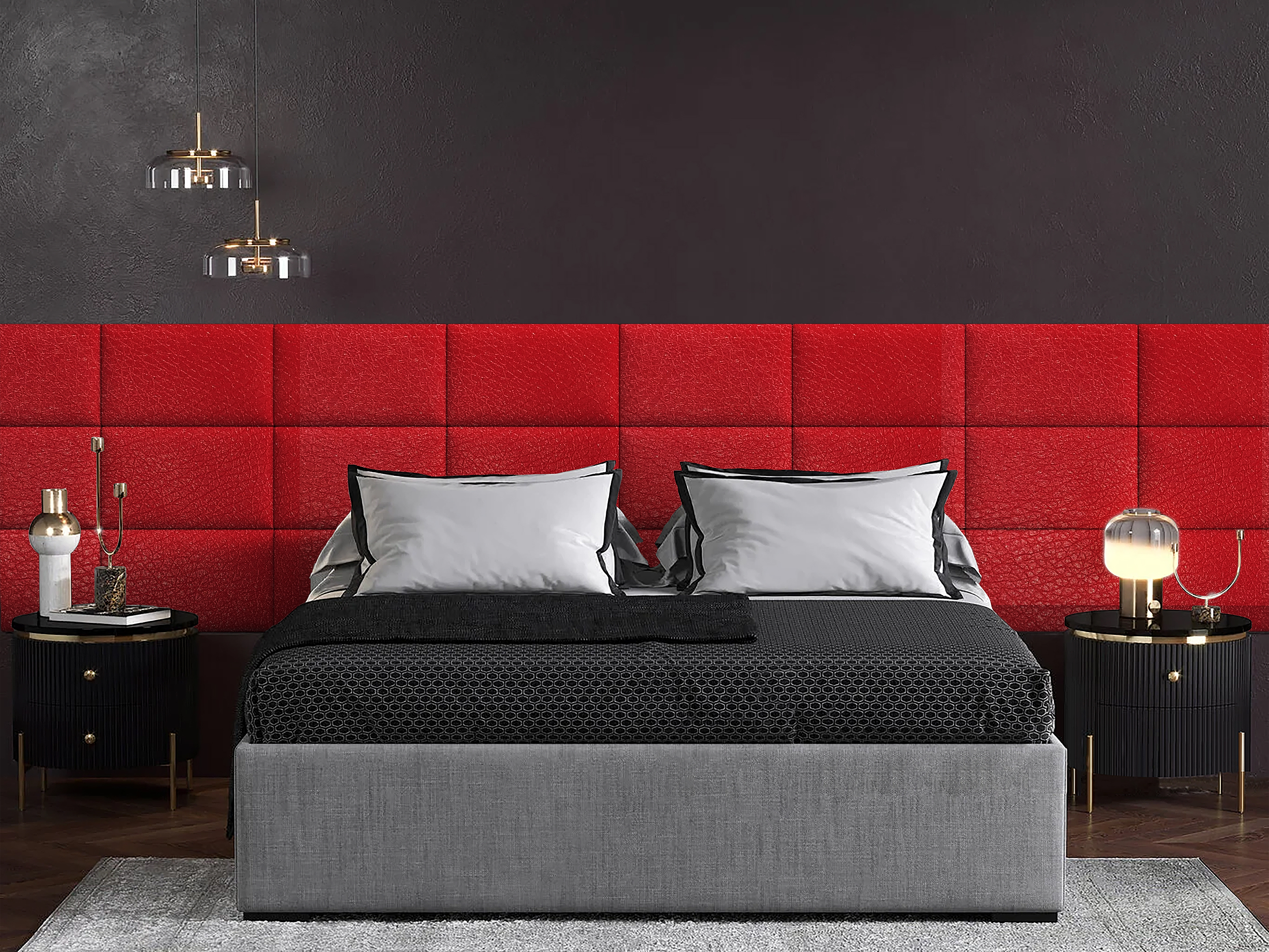 Панель кровати Eco Leather Red 30х50 см 4 шт.