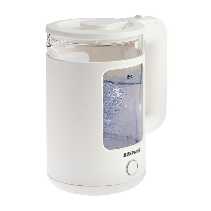 Чайник электрический Добрыня DO-1259W 1.5 л белый, прозрачный