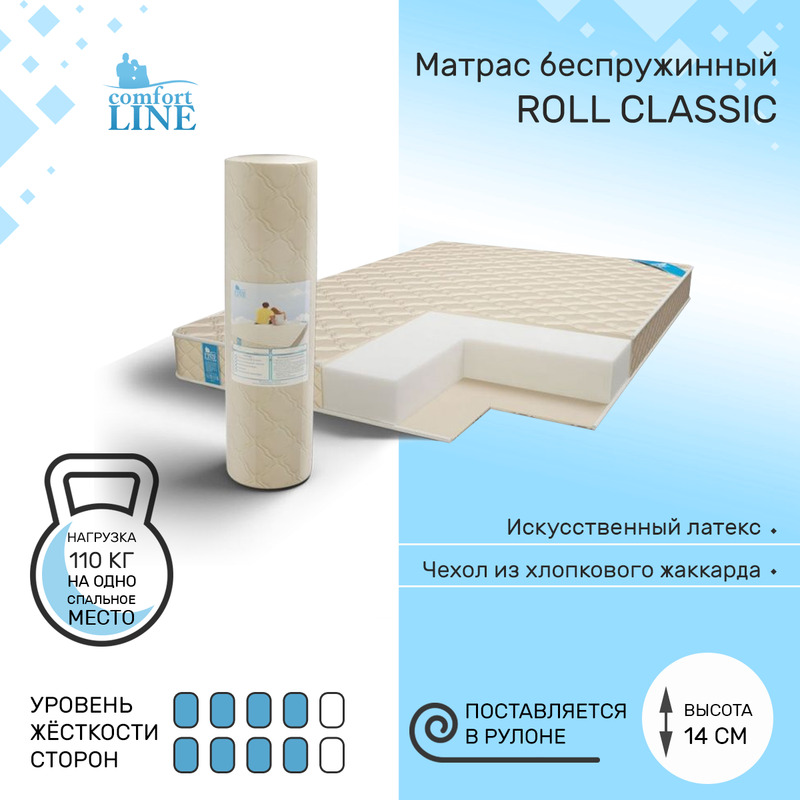 Матрас беспружинный Comfort Line Roll Classic 75х185, высота 14 см