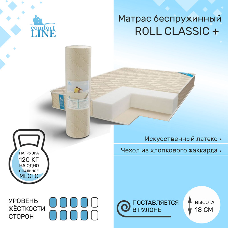 Матрас беспружинный Comfort Line Roll Classic+ 145х195, высота 18 см