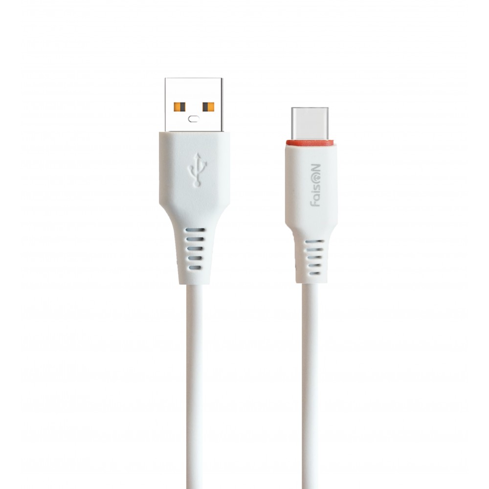 Кабель USB - Type-C 1.0м, 3,0А, цвет: белый, красная вставка FaisON K-80