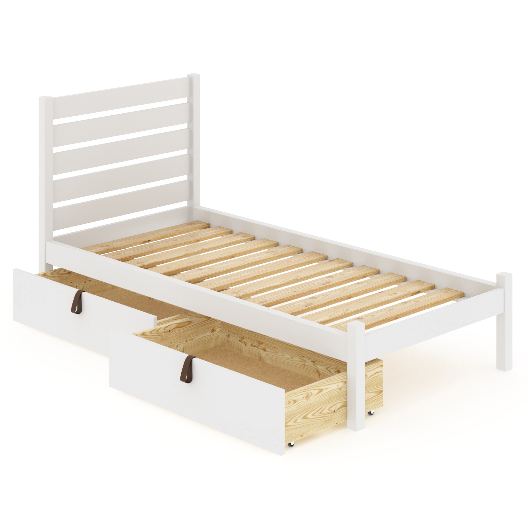 Кровать Solarius Классика реечное основание высокая спинка 80х200, 2 ящика, цвет белый