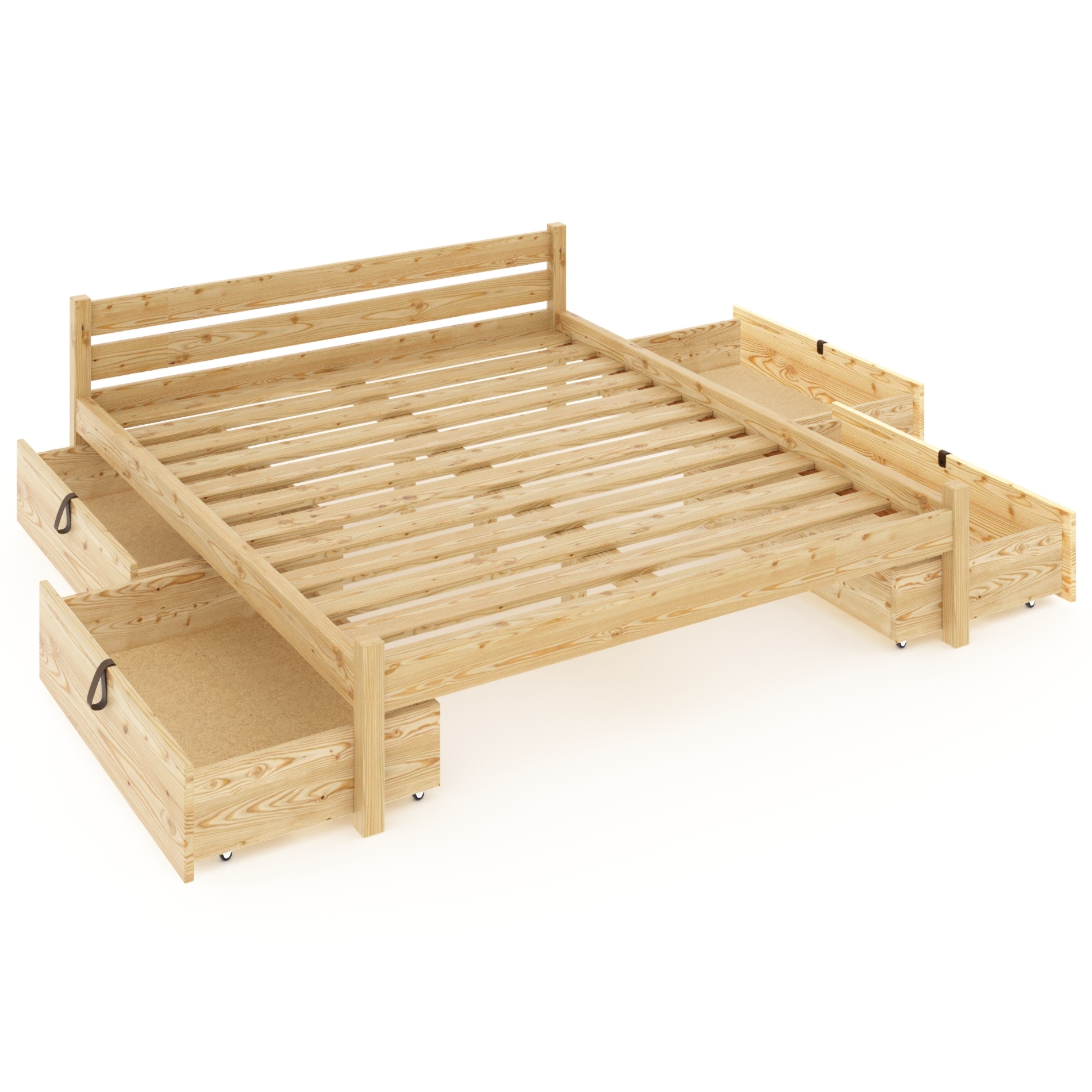 Кровать Solarius Классика с реечным основанием 200х140 с 4 выкатными ящиками, без покрытия
