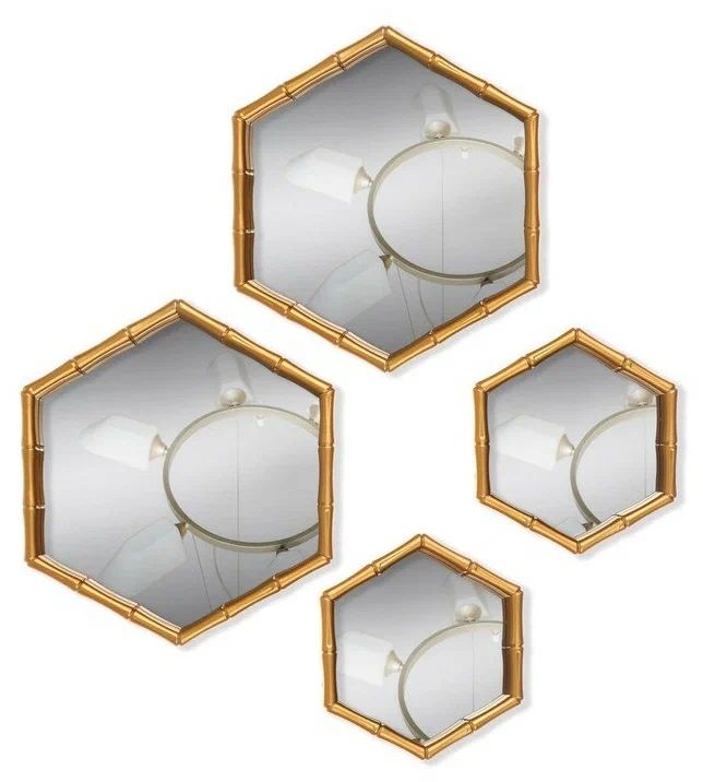 Набор настенных зеркал «Бамбук», 22,7 x 20/15 x 13,2 см, цвет золотистый