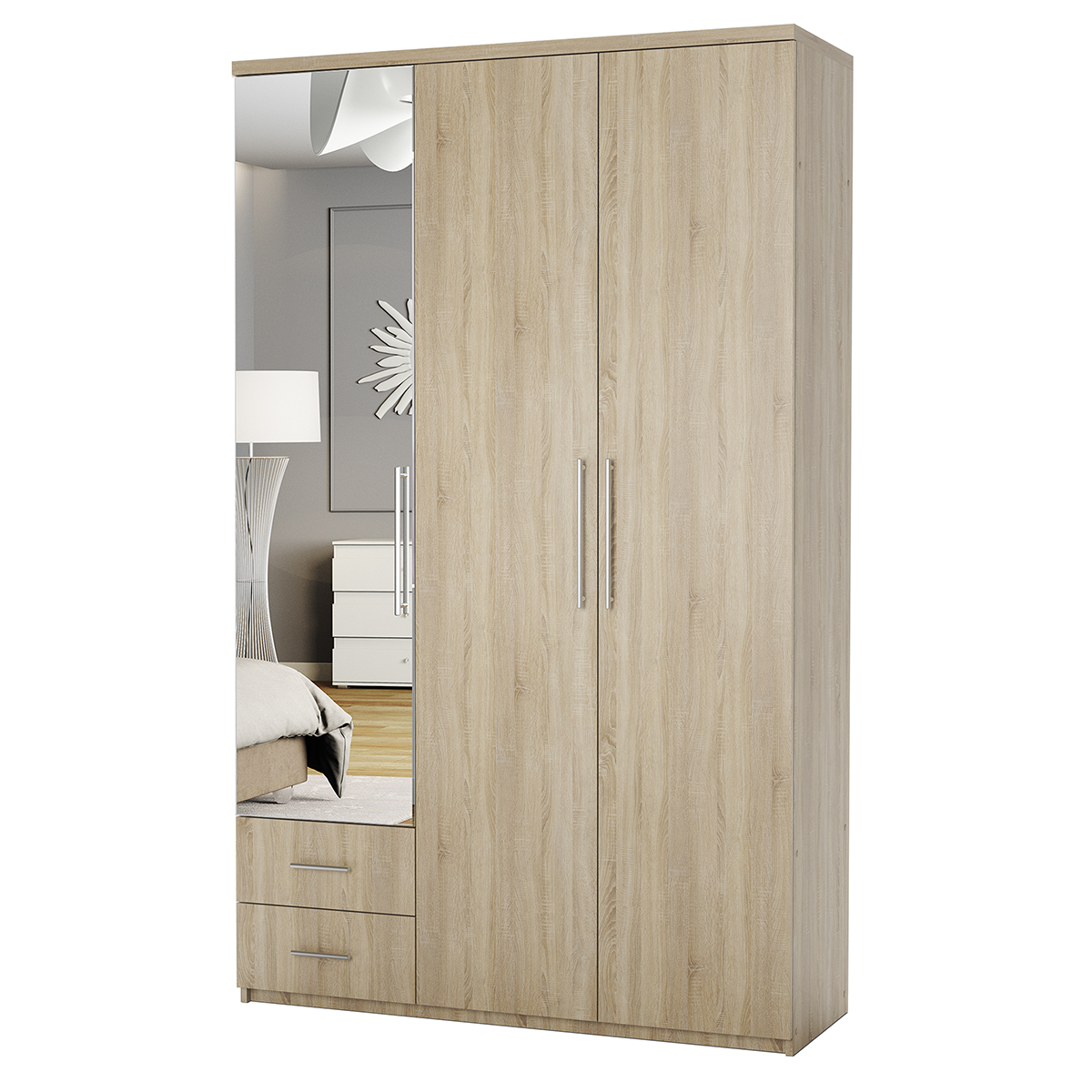 Шкаф трехдверный Шарм-Дизайн Комфорт МКЯ-32/1 105х60 с зеркалом Дуб Сонома