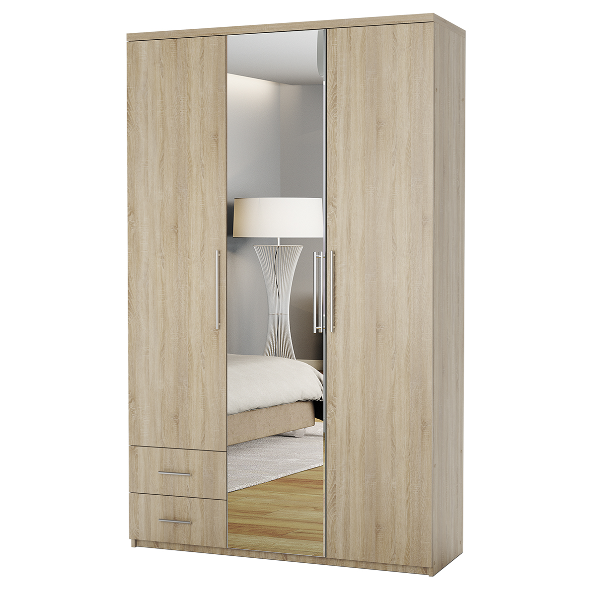 Шкаф трехдверный с зеркалом Шарм-Дизайн Комфорт МКЯ-32/1 120х60 Дуб Сонома