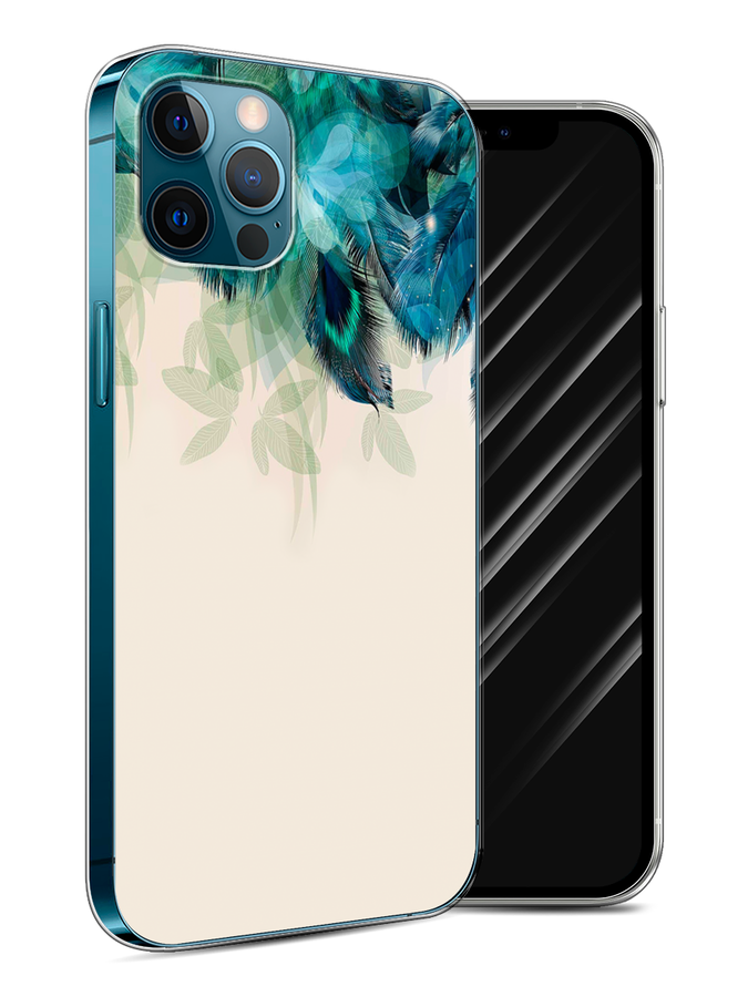 Чехол Awog на Apple iPhone 12 / Айфон 12 "Перья голубого цвета"