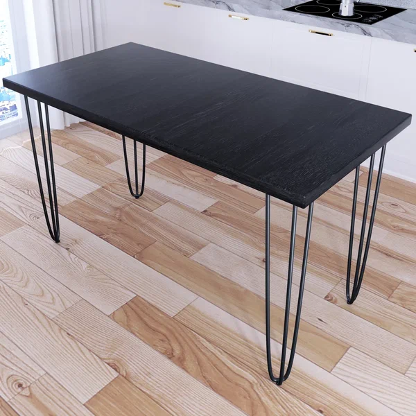 Стол кухонный Solarius Loft металл-дерево 140x80х75 цвет черного оникса с черными ножками