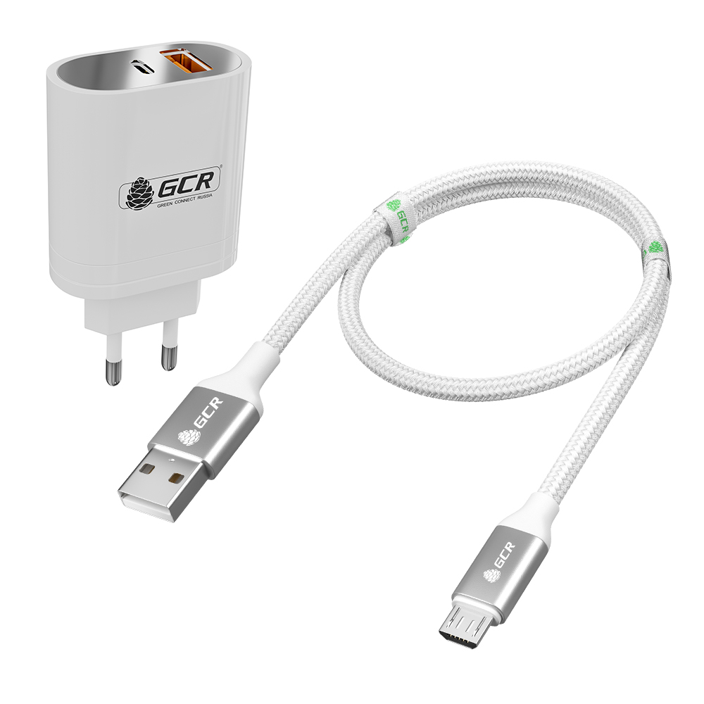 Сетевое зарядное устройство GCR GCR-WC36W micro usb - usb 1xUSB Type-C, 1xUSB 3 А белый