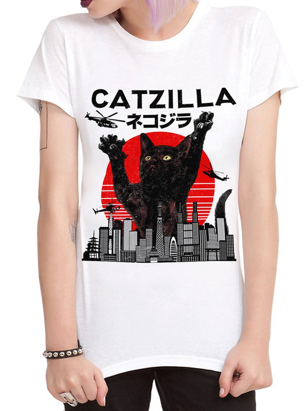 Футболка женская DreamShirts Studio Котик Годзилла / Котзилла / Godzilla белая 2XL