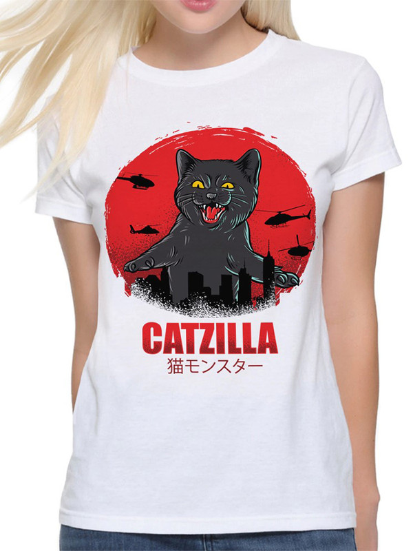 Футболка женская DreamShirts Studio Котик Годзилла / Котзилла / Godzilla белая XS