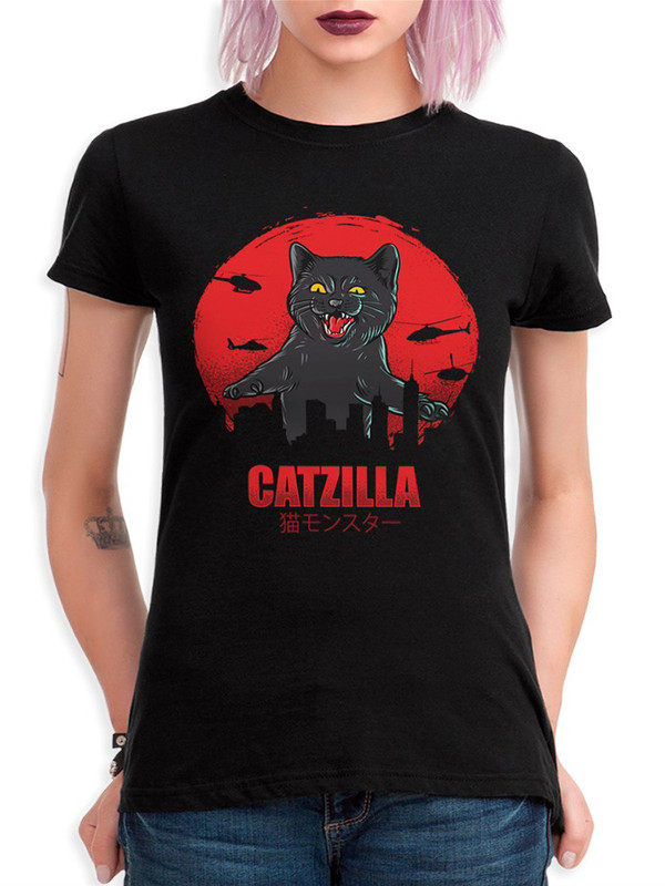 Футболка женская DreamShirts Studio Котик Годзилла / Котзилла / Godzilla черная XS