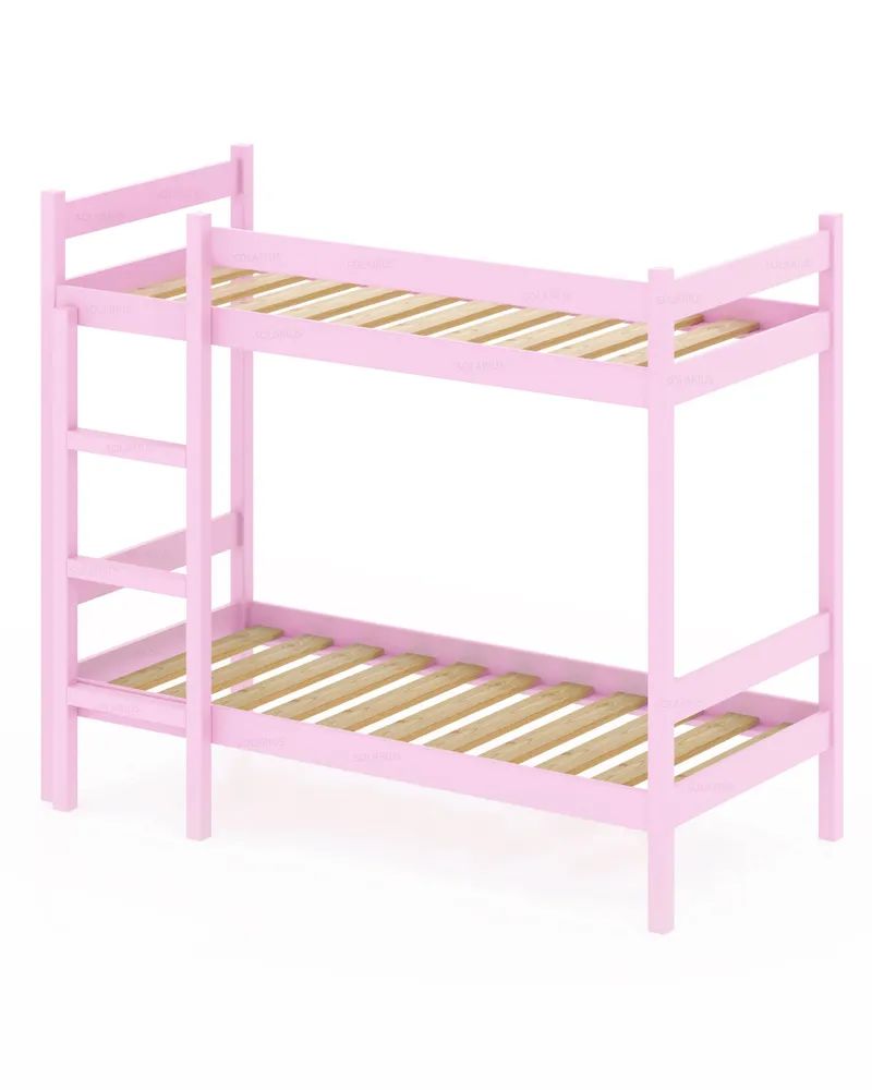 Двухъярусная кровать Solarius из массива сосны 190х80 см, лакированный  розовый