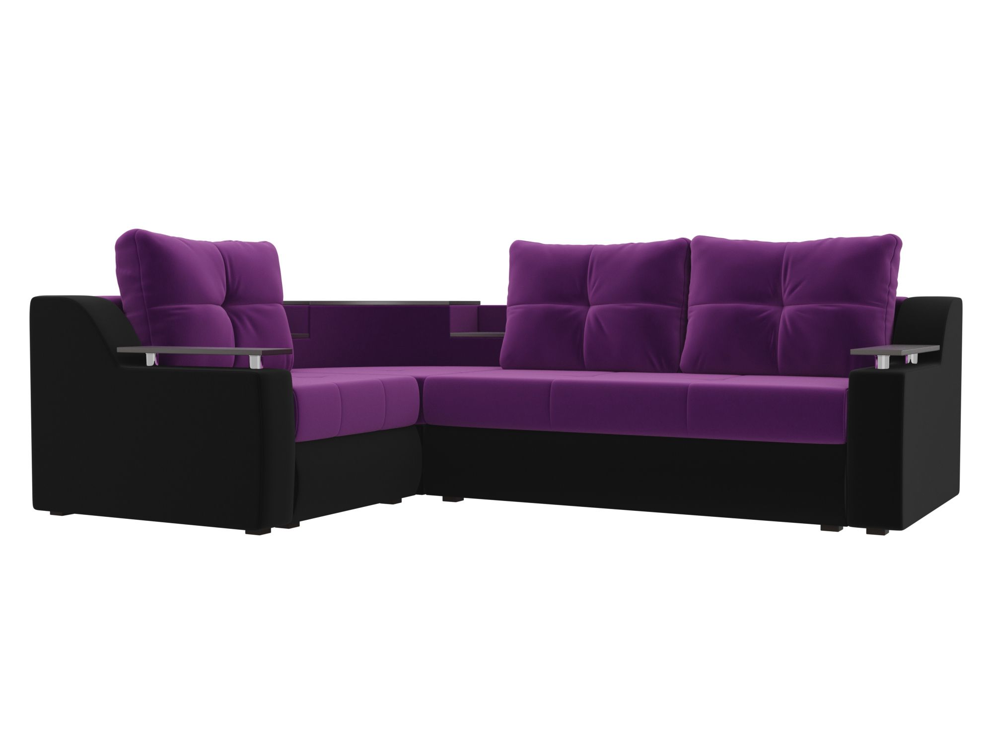 Угловой диван Тесей левый микровельвет фиолетовый/черный