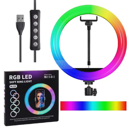 Кольцевая светодиодная лампа RGB LED MJ26 разноцветная