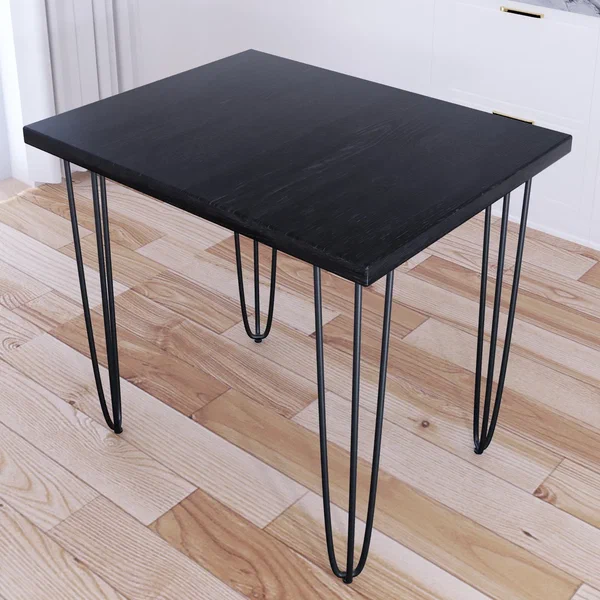 Стол кухонный Solarius Loft металл-дерево 100x75х75 цвет черного оникса с черными ножками