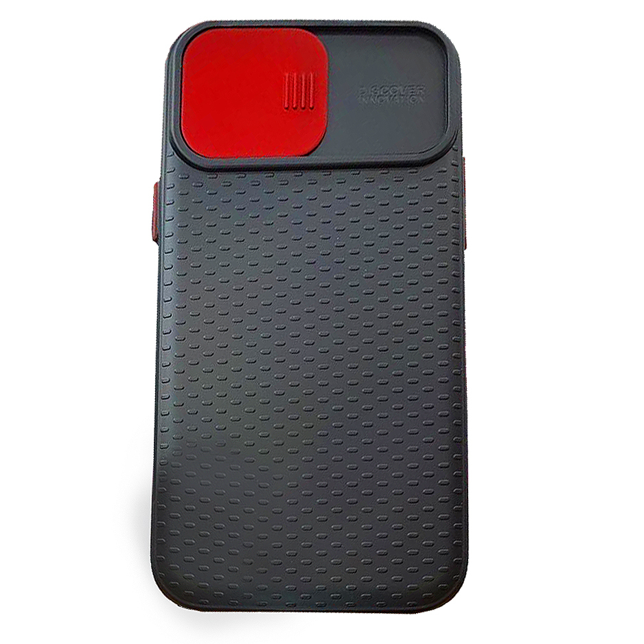 Чехол силиконовый для iPhone 11 Pro Max с защитой для камеры темно-серый с красным