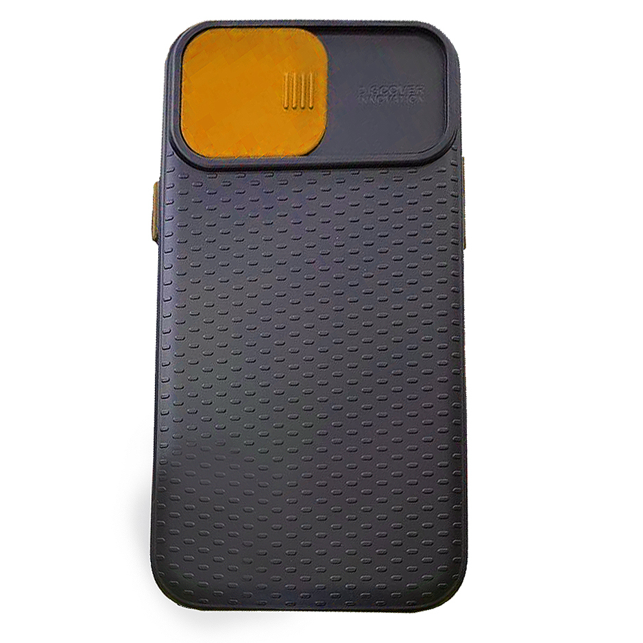 Чехол силиконовый для iPhone 11 Pro Max с защитой для камеры темно-серый с оранжевым