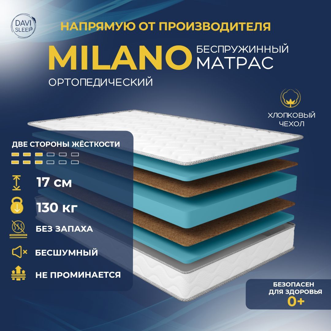 Матрас беспружинный DAVI SLEEP Milano 160х190 ортопедический анатомический