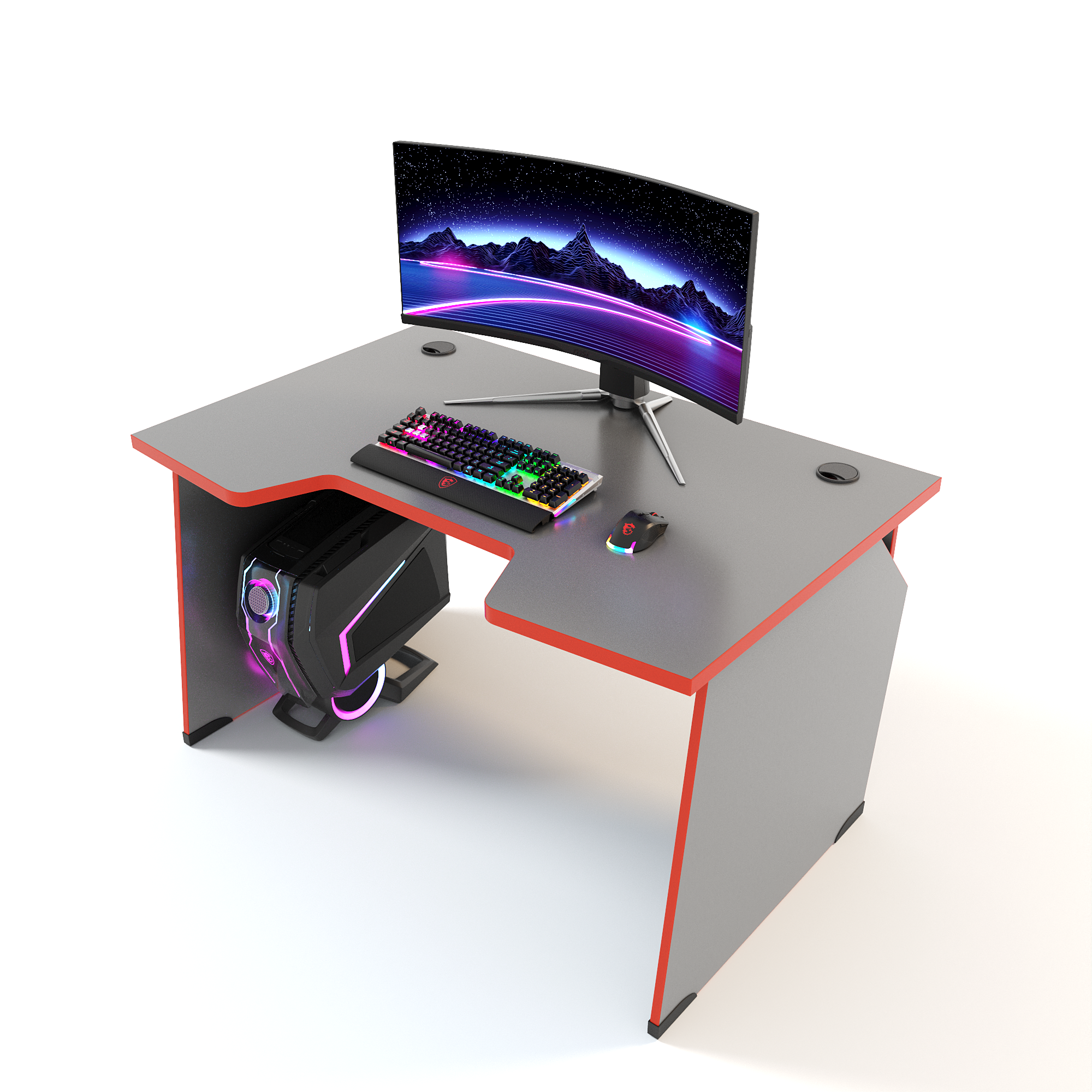 Стол компьютерный игровой БазисВуд Лидер, серый/красный