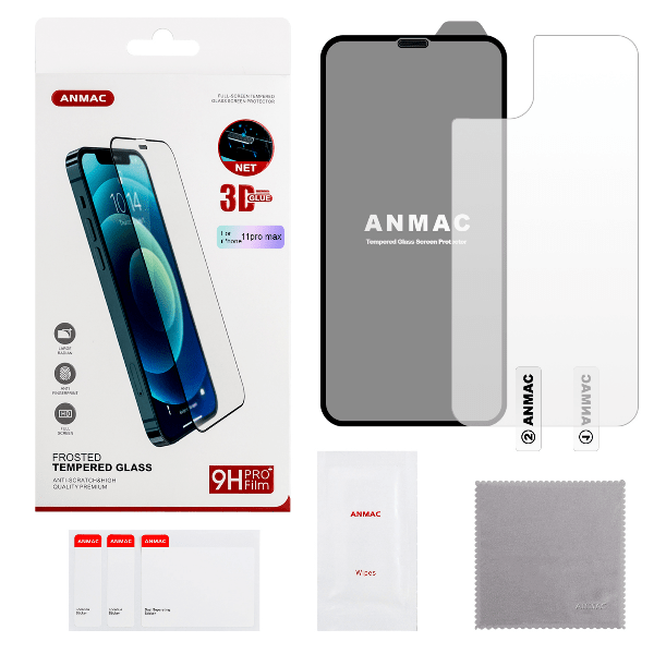 Защитное стекло ANMAC для  iPhone 11 Pro Max + пленка назад 3D матовый с сеточкой