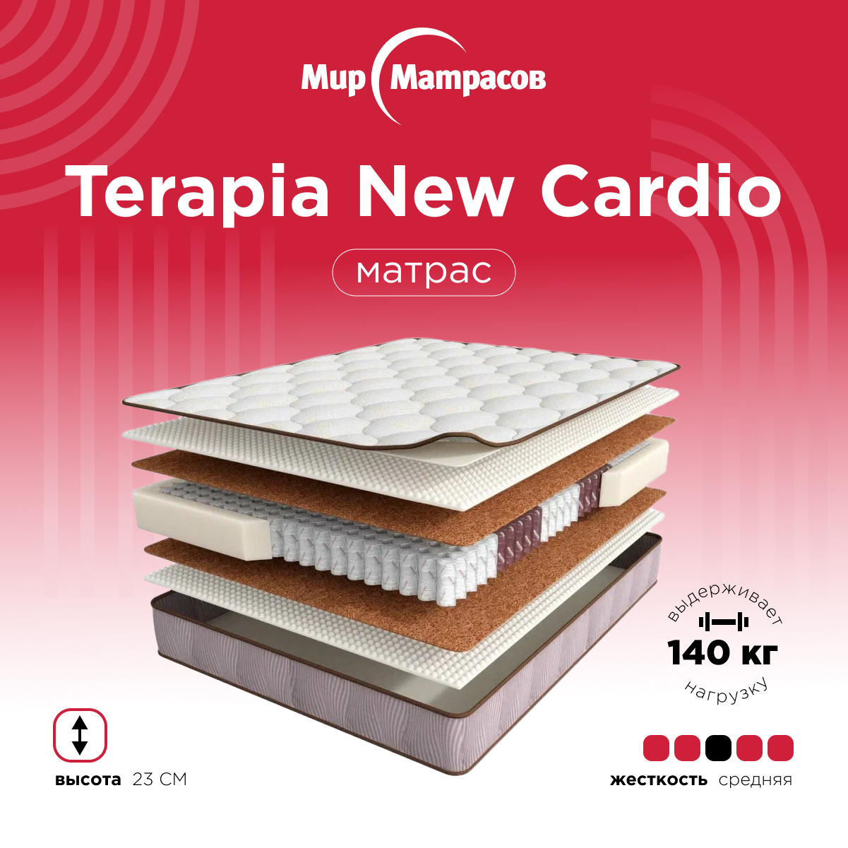 Матрас Мир Матрасов Terapia New Cardio, зональный пружинный блок, 90*200 см