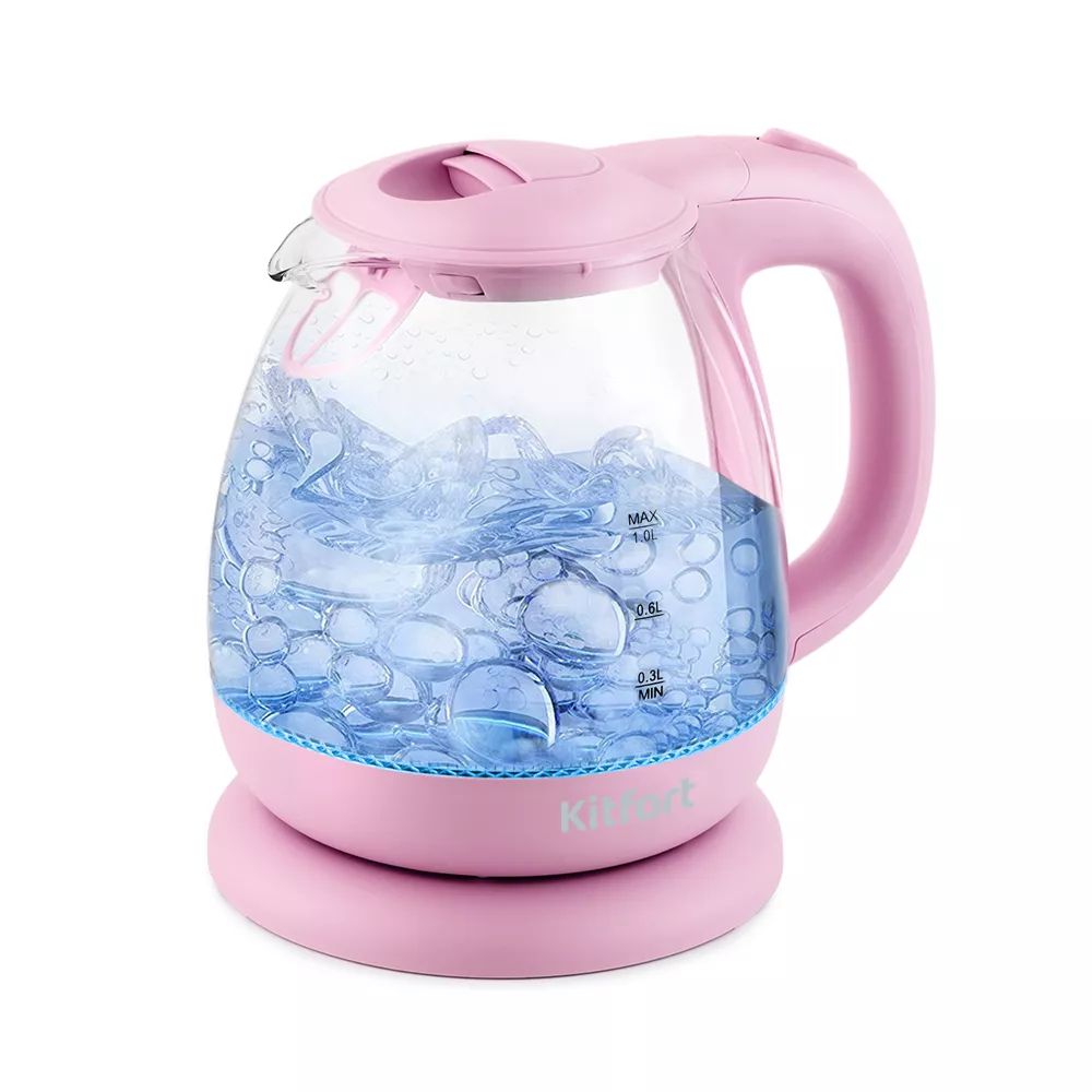 Чайник электрический KITFORT КТ-653-2 1 л розовый, прозрачный