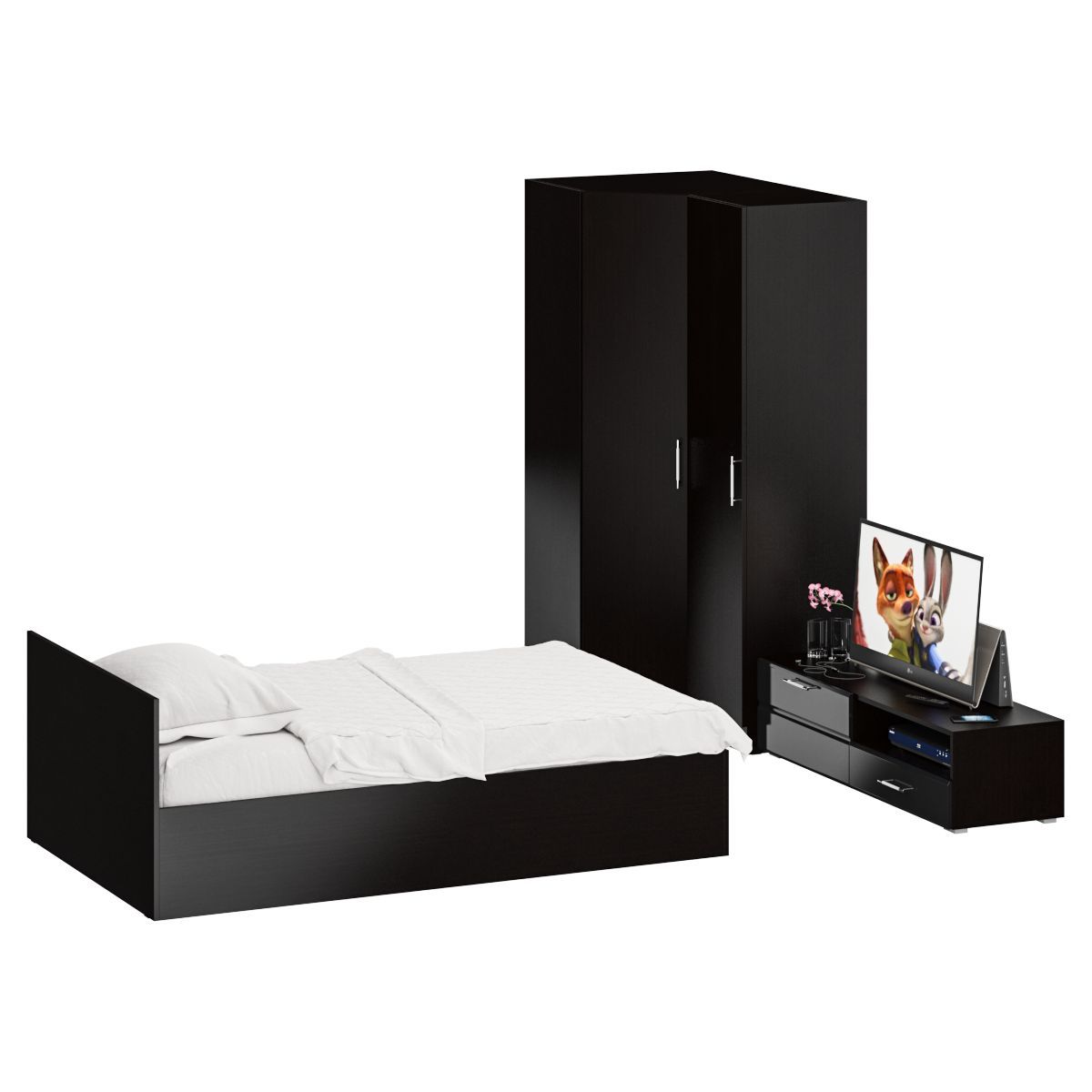 Мебель для спальни СВК Стандарт № 4 1200 венге/чёрный глянец