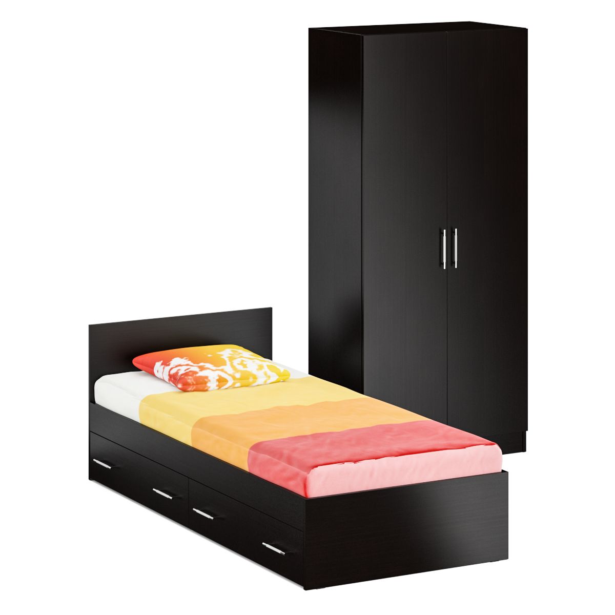 Односпальная кровать с ящиками со шкафом для одежды СВК Стандарт 900Я+Ш2 венге