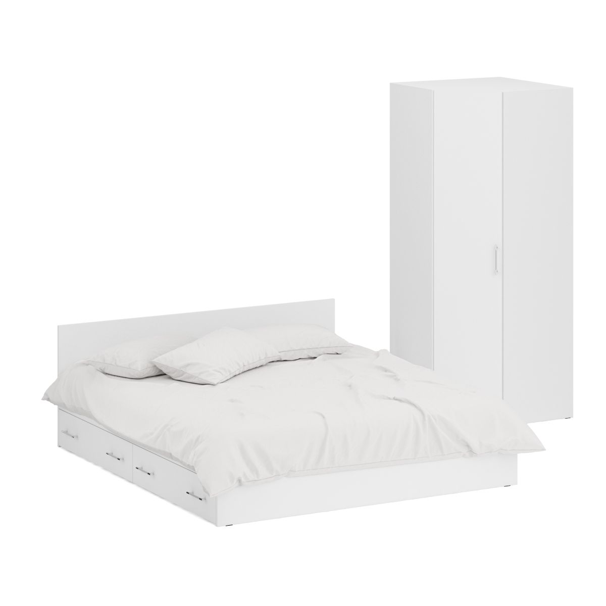 Двуспальная кровать с ящиками с угловым шкафом ССВК Стандарт 1800Я+ШУ белый