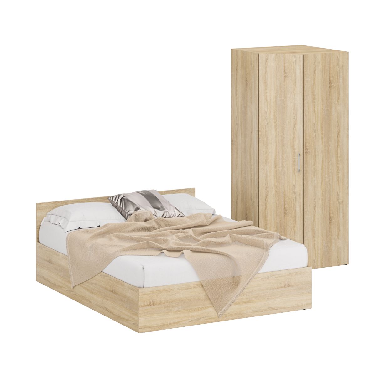 Кровать двуспальная с угловым шкафом СВК Стандарт 1600+ШУ дуб сонома