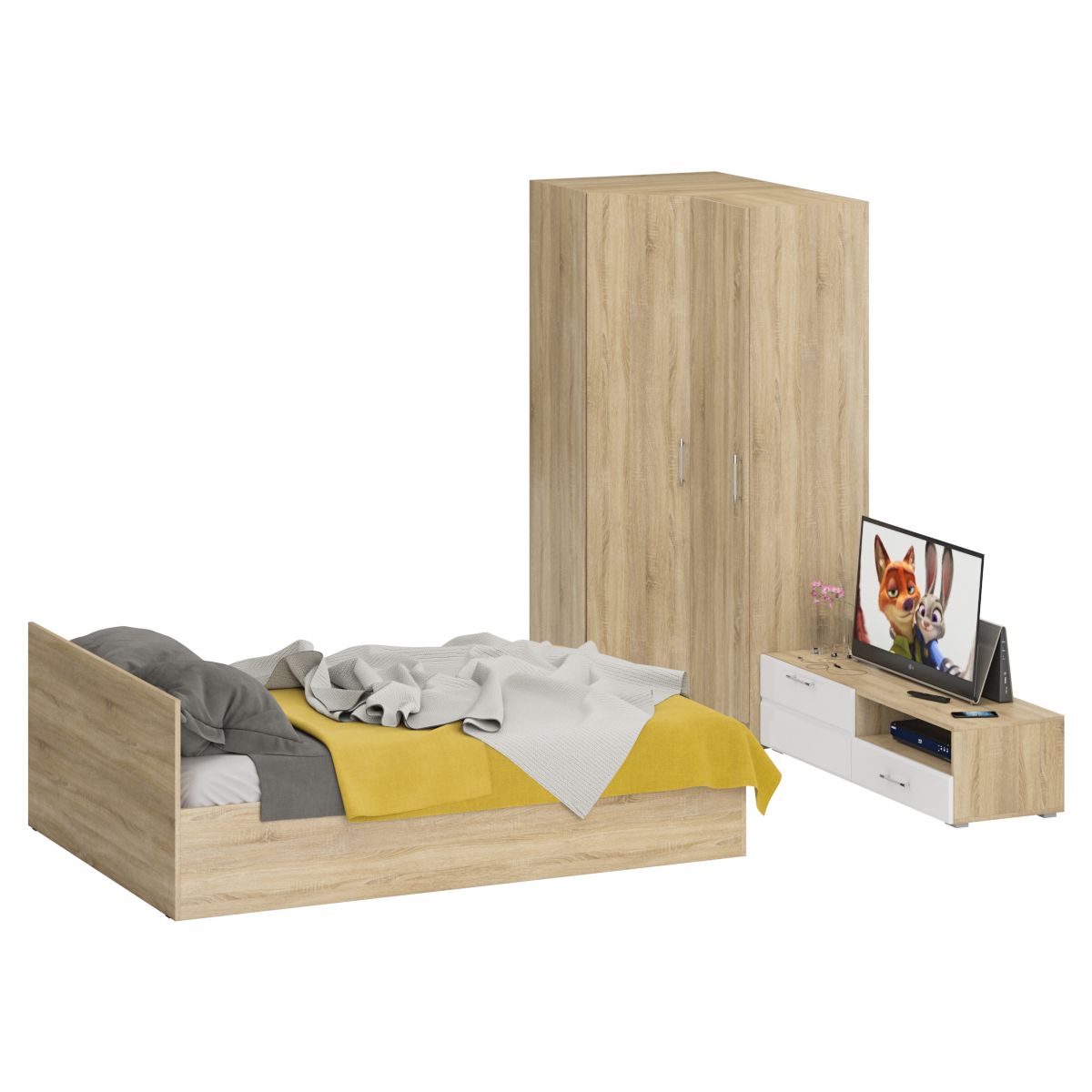 Мебель для спальни СВК Стандарт № 4 1400 дуб сонома/белый глянец