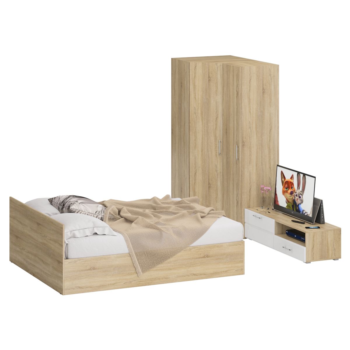 Мебель для спальни СВК Стандарт № 4 1600 дуб сонома/белый глянец