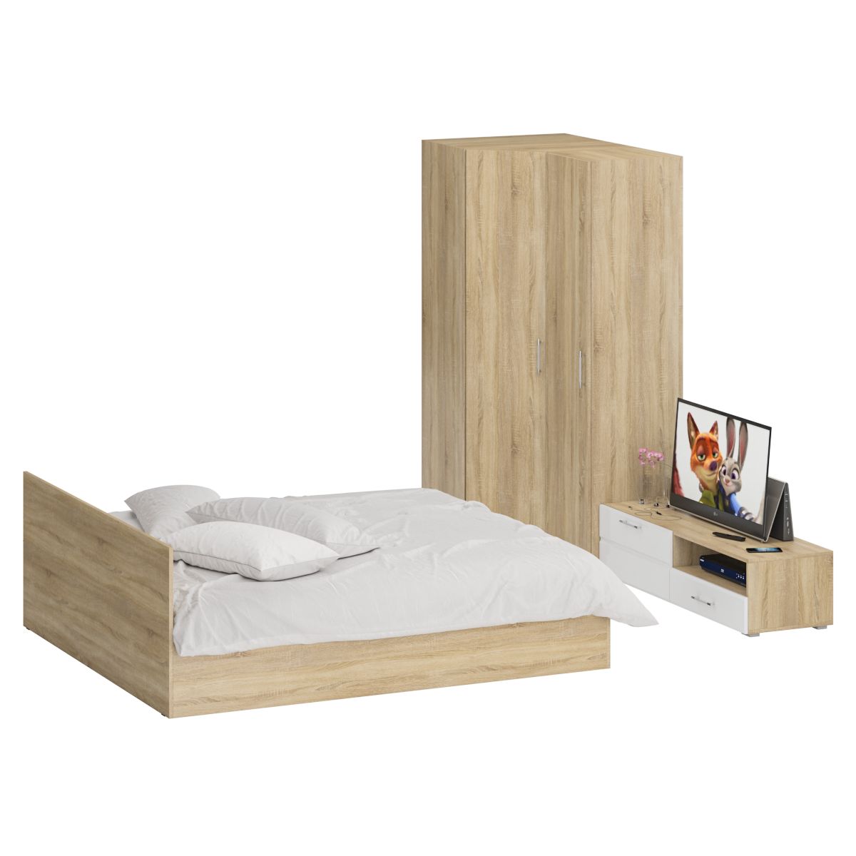 Мебель для спальни СВК Стандарт № 4 1800 дуб сонома/белый глянец