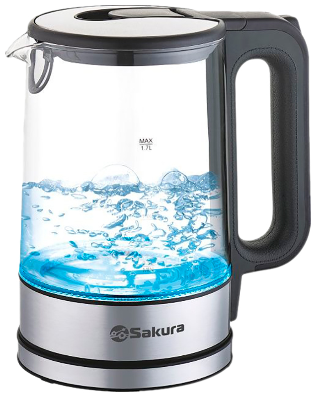 Чайник электрический SAKURA SA-2726SBK 1.7л 1.7 л Black, Transparent, Silver
